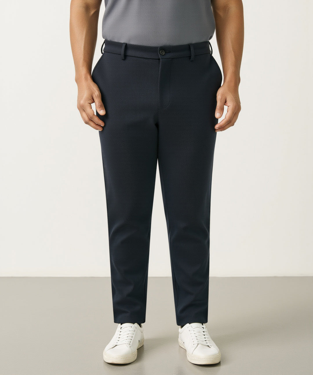 Buy Regal Navy Twill Structured Power-Stretch Formal Trouser For Men Online