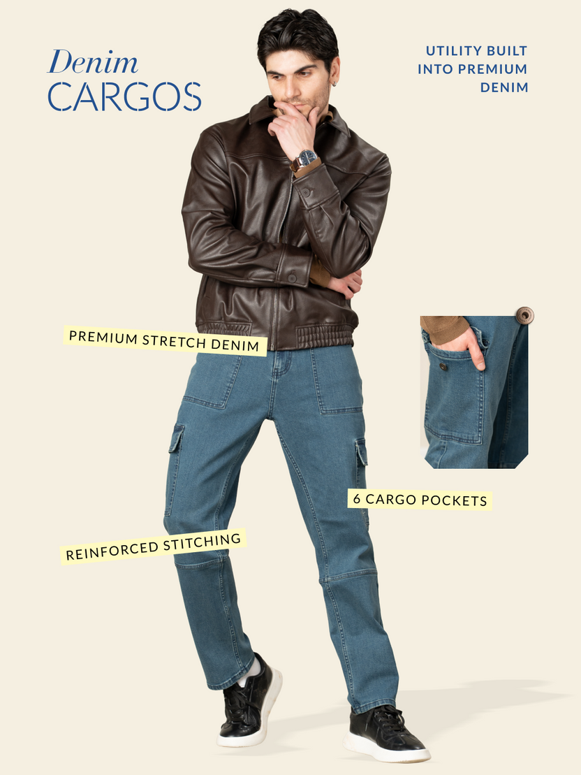 Buy Ridge Black Relaxed Fit Denim Cargos Online In India