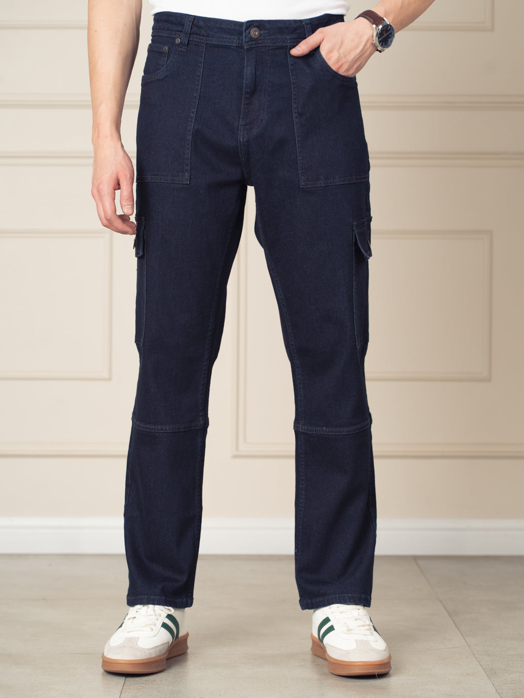 Buy Depth Blue Relaxed Fit Denim Cargos Online In India