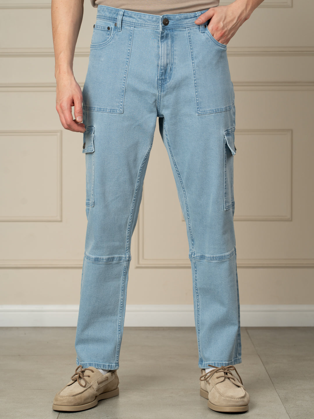Buy Cloudline Blue Relaxed Fit Denim Cargos Online In India