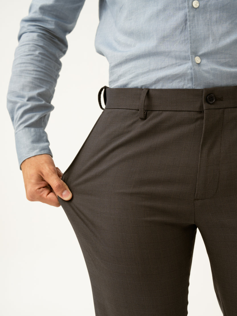 Buy Men's Charcoal Checkerd Slim Fit Lightweight Formal Trousers Online