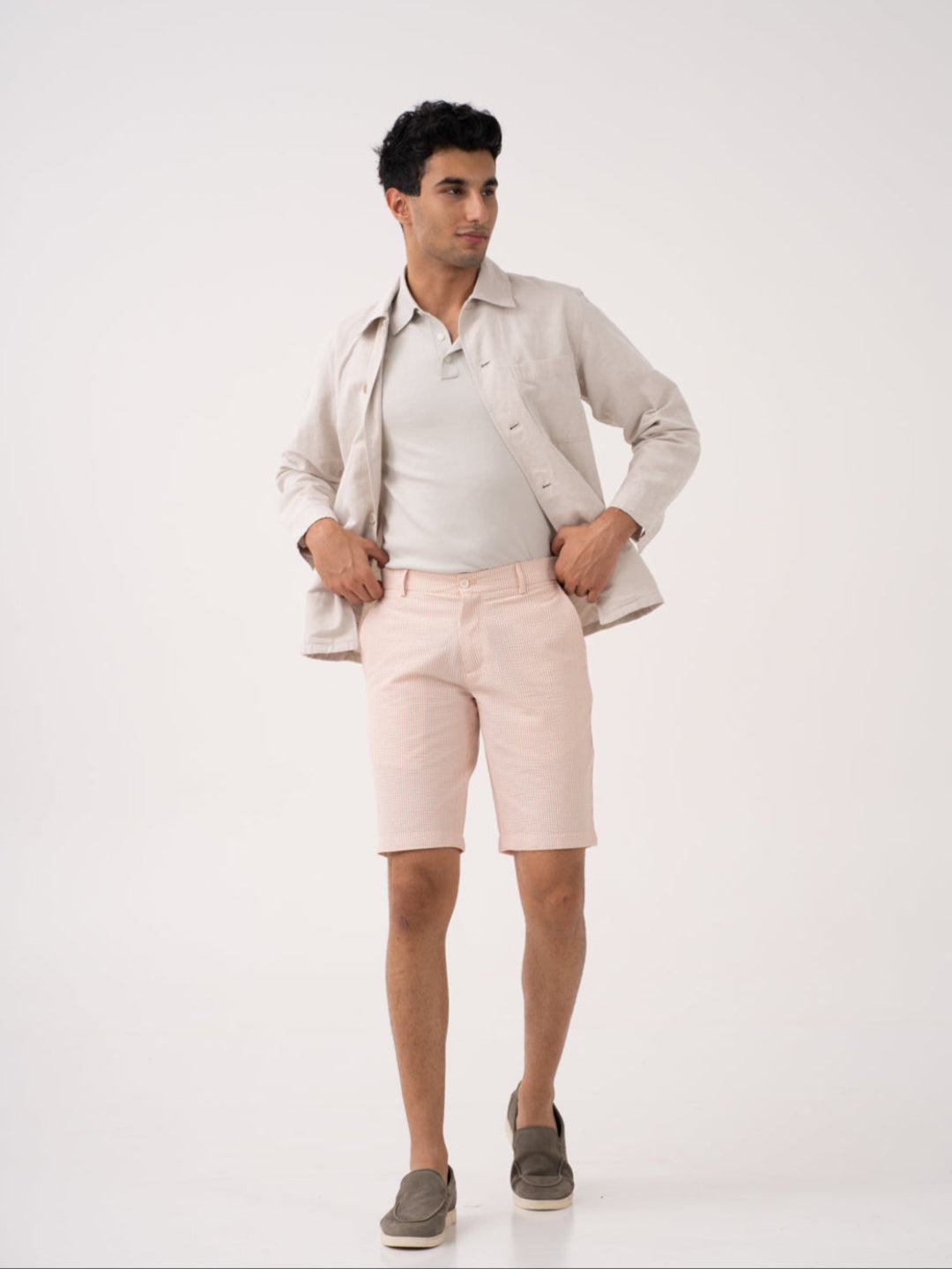 Poppy Peach Stripes Stretchable Chino Shorts