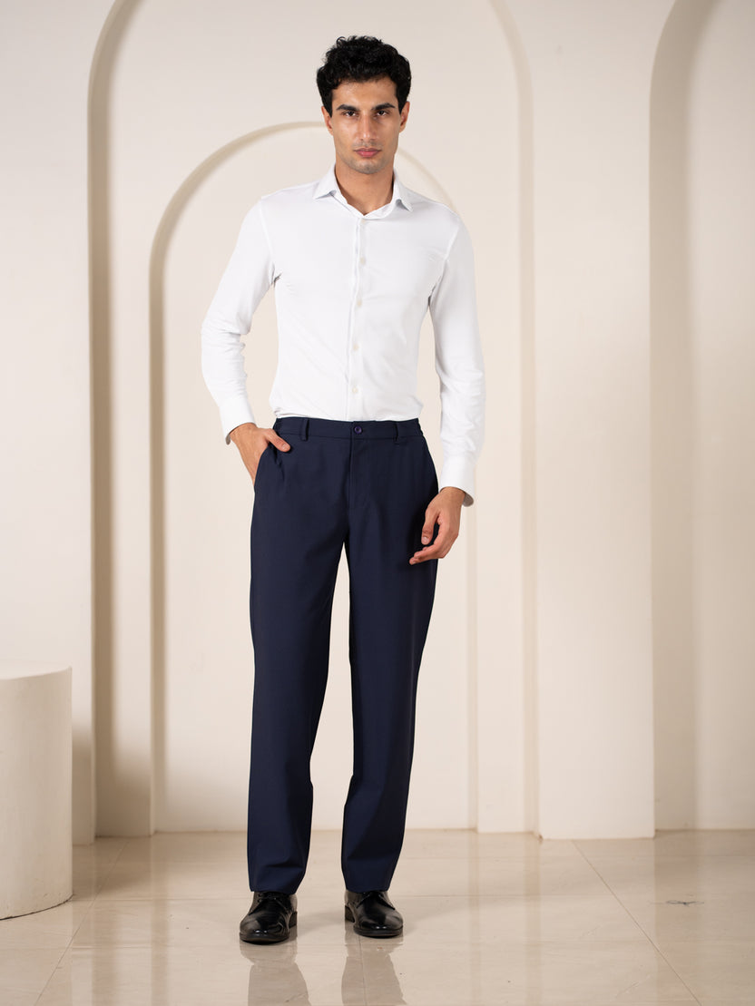 Buy Men Uplift Navy Relaxed Fit Stretchable Formal Trouser