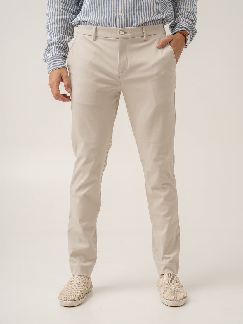 Buy Men Soft Cream Slim Fit Power-Stretch Pants