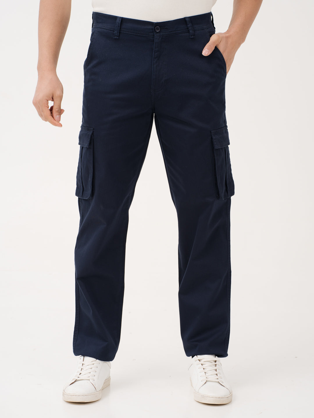 Buy Blue Relaxed Fit Stretchable Cargo Pants For Men Online