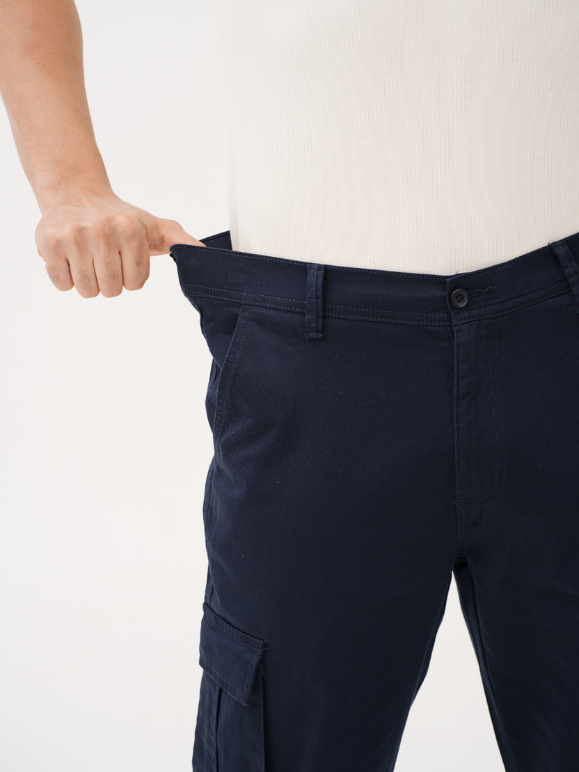 Buy Blue Relaxed Fit Stretchable Cargo Pants For Men Online