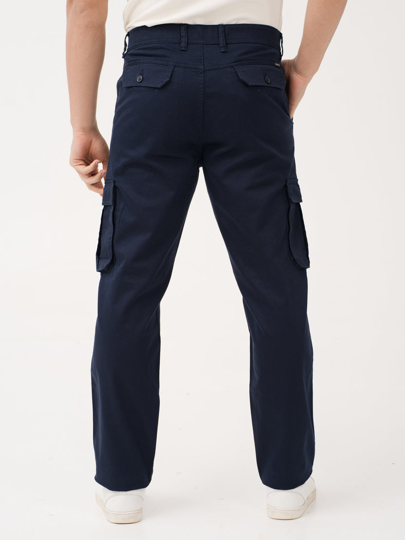 Buy Blue Relaxed Fit Stretchable Cargo Pants For Men Online