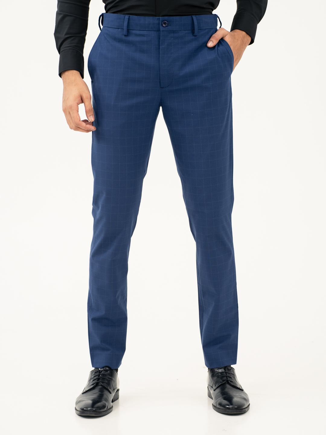 Electric Blue Checks Formal Trouser For Men