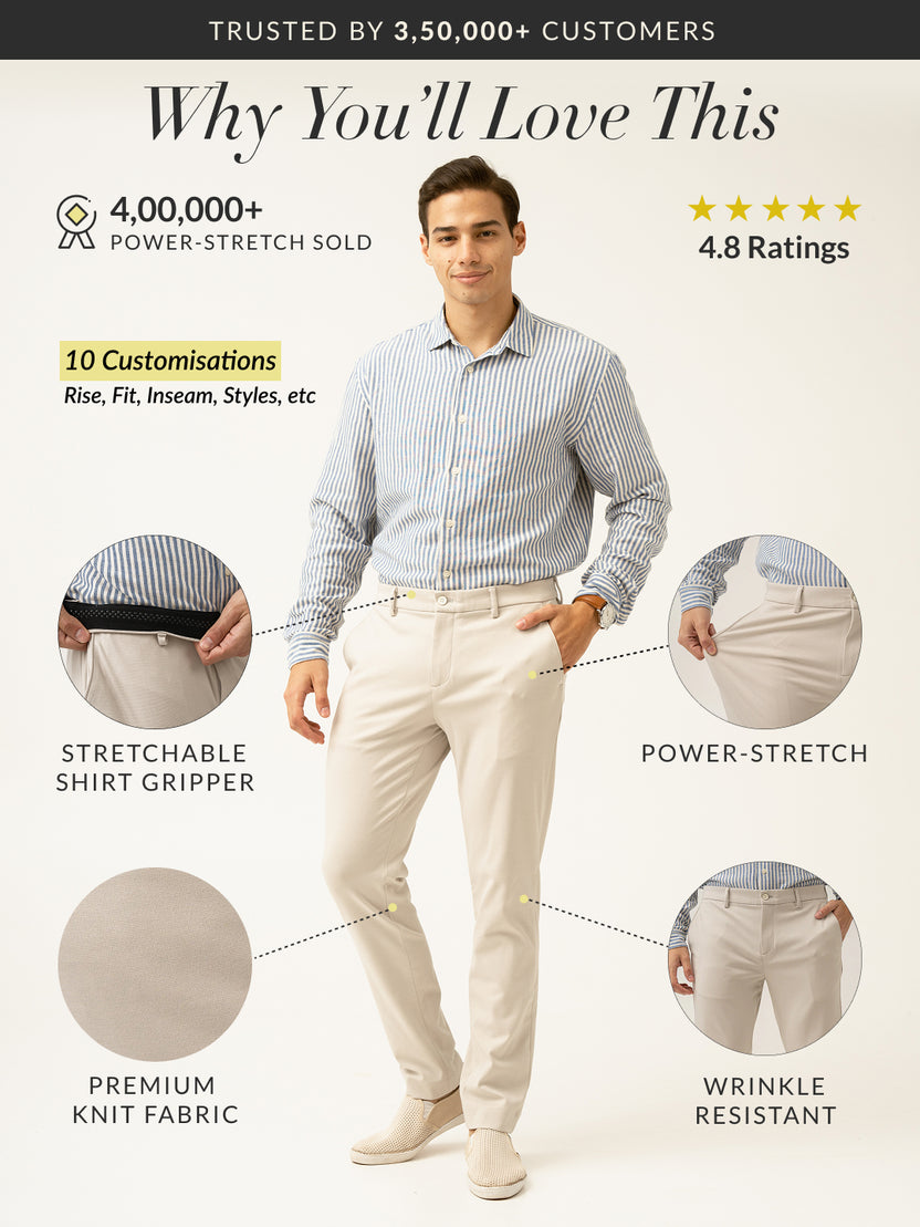 Buy Cream Power-Stretch Pants For Men Online In India