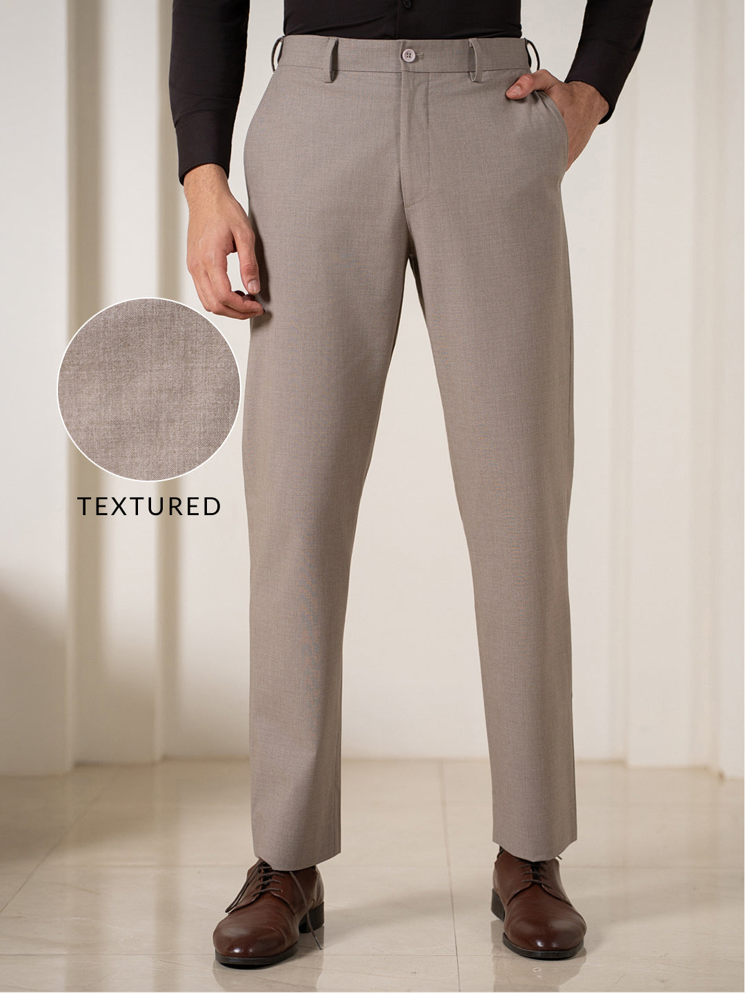 Buy Men Blue Melange Relaxed Fit Stretchable Formal Trouser