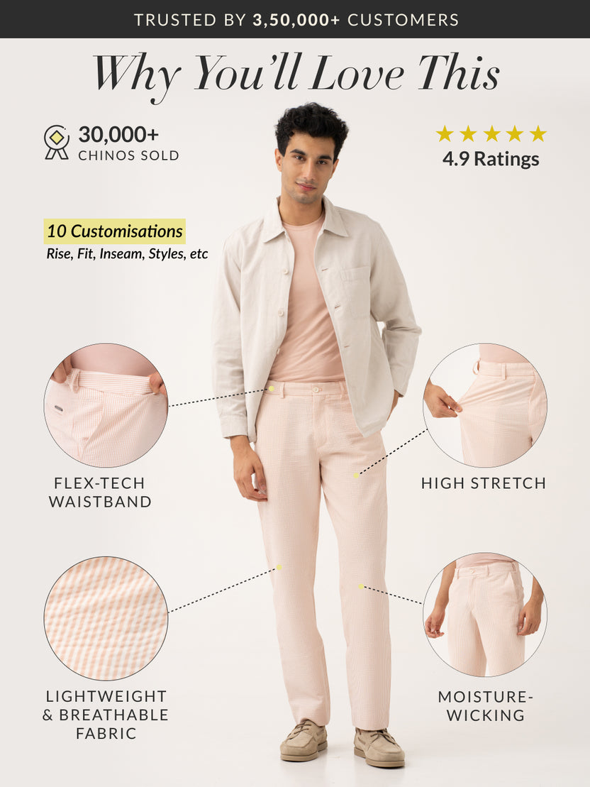 Poppy Peach Stripes Stretchable Seersucker Trousers