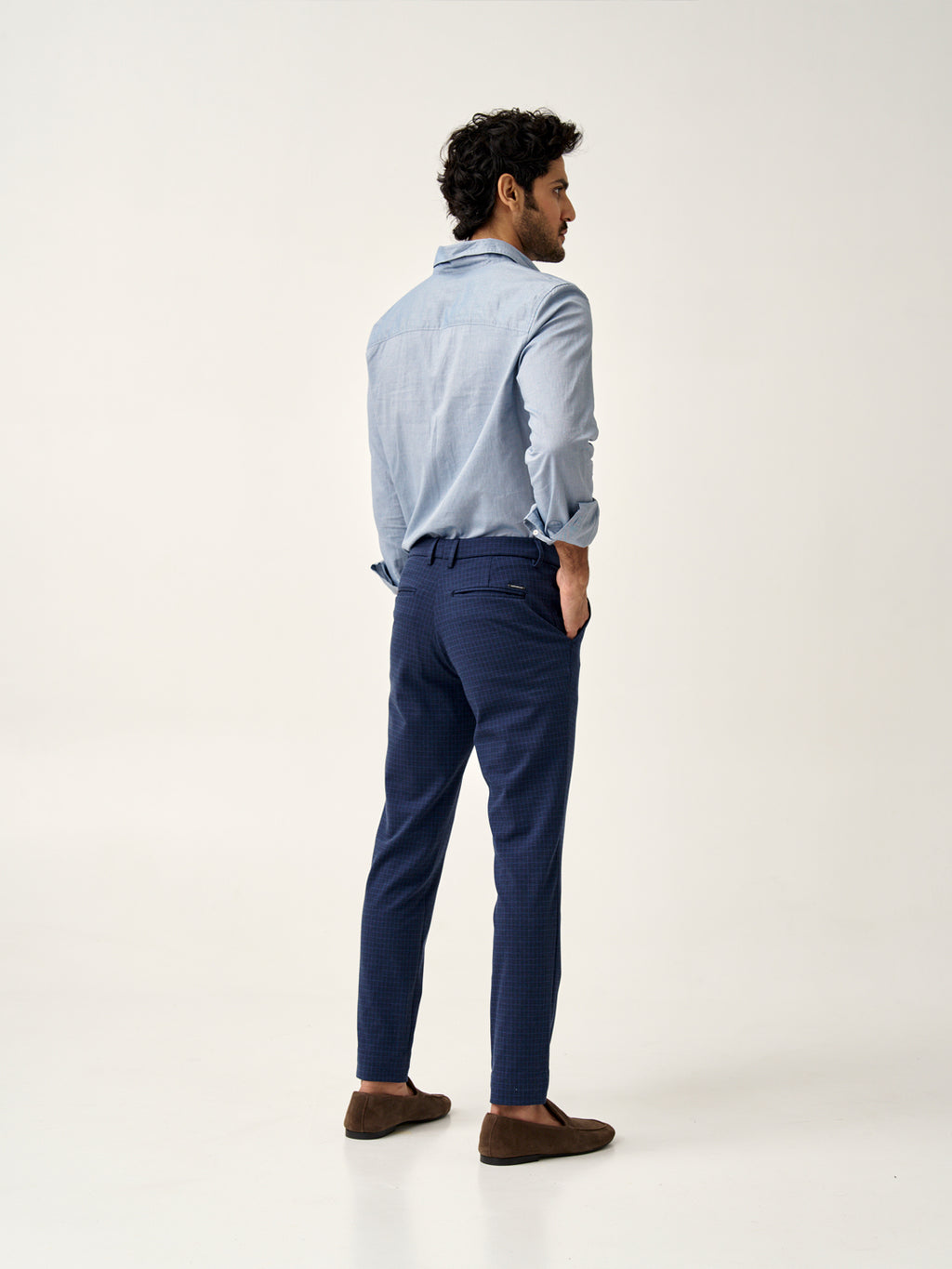 Buy Men's Navy Blue Checks Power Stretch Pants Online In India