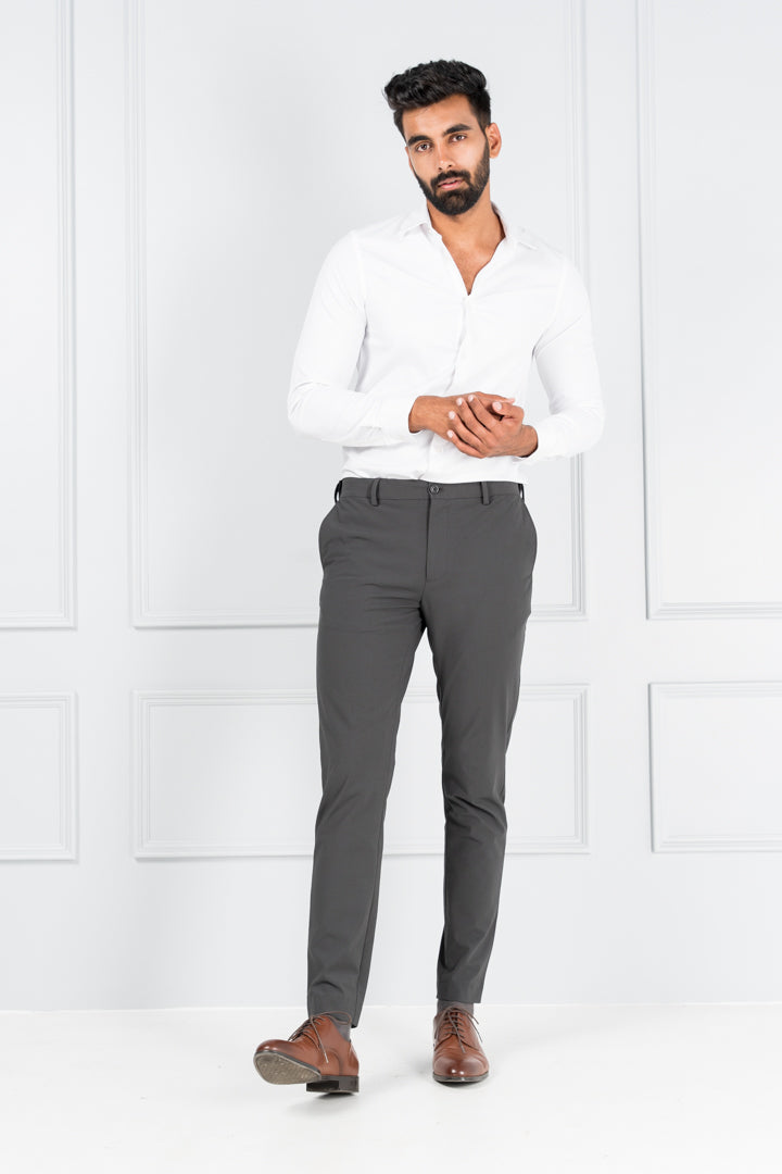 Buy Men's Grey Slim Fit Stretch Formal Pants Online In India